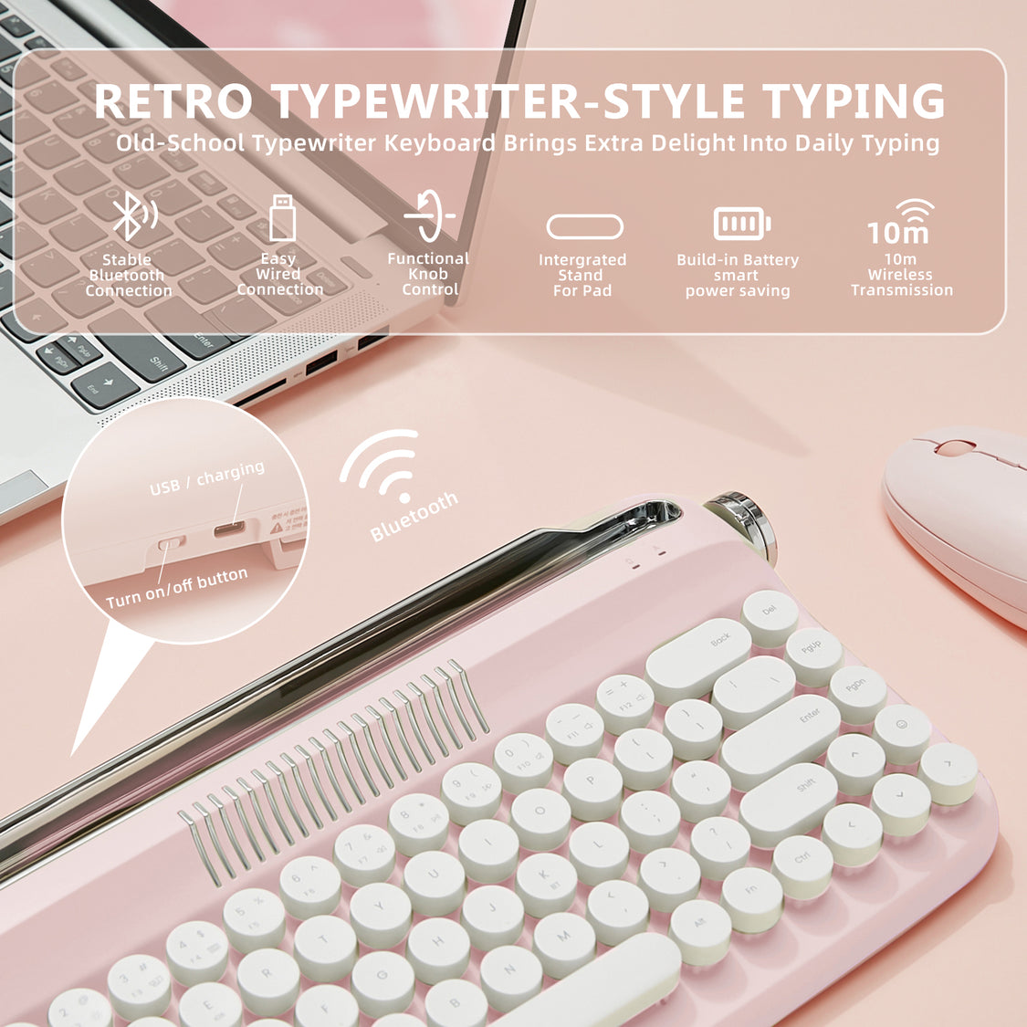Yunzii Actto B307 Upgraded Rechargeable Wireless Retro Typewriter Keyb