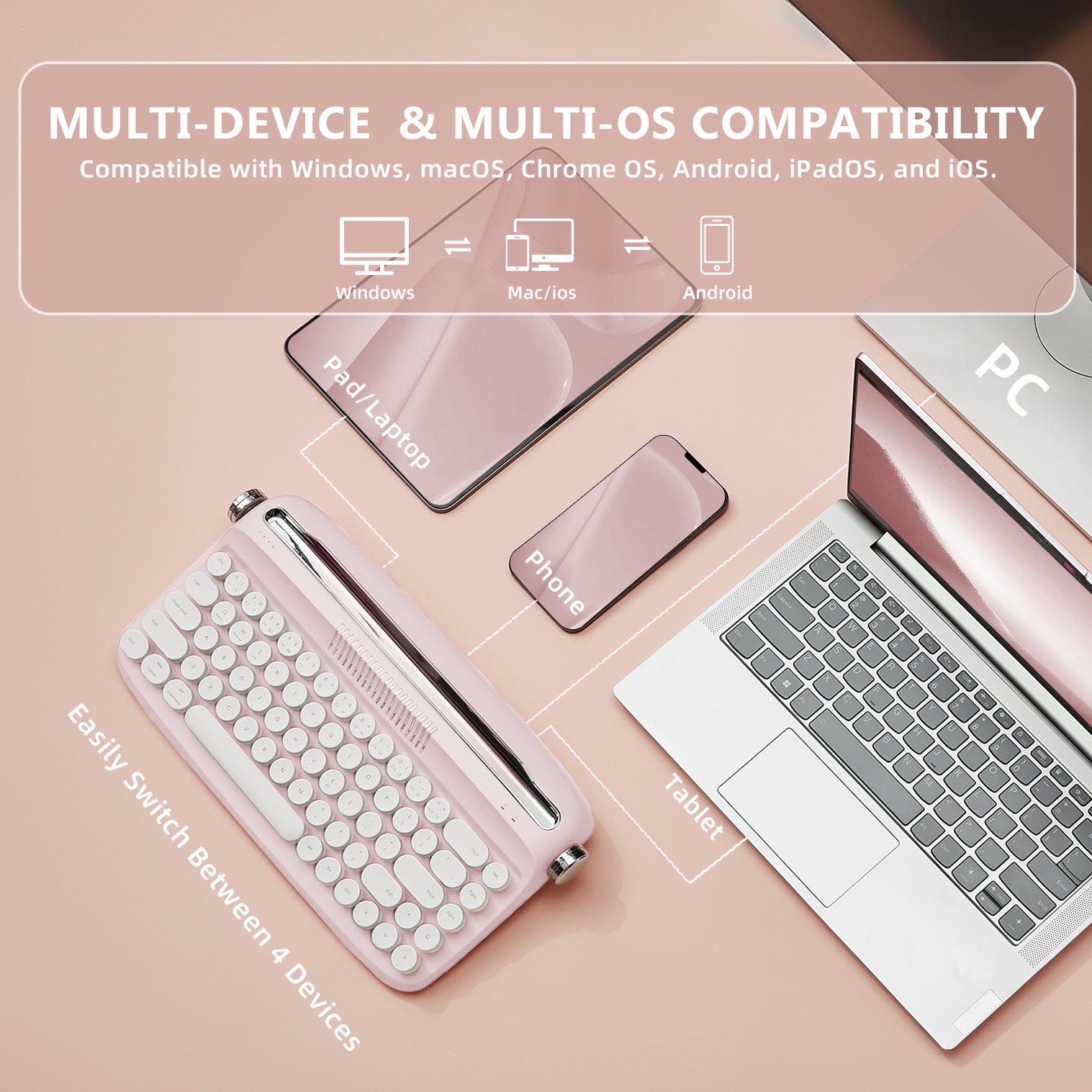 Yunzii Actto B307 Upgraded Rechargeable Wireless Retro Typewriter Keyb