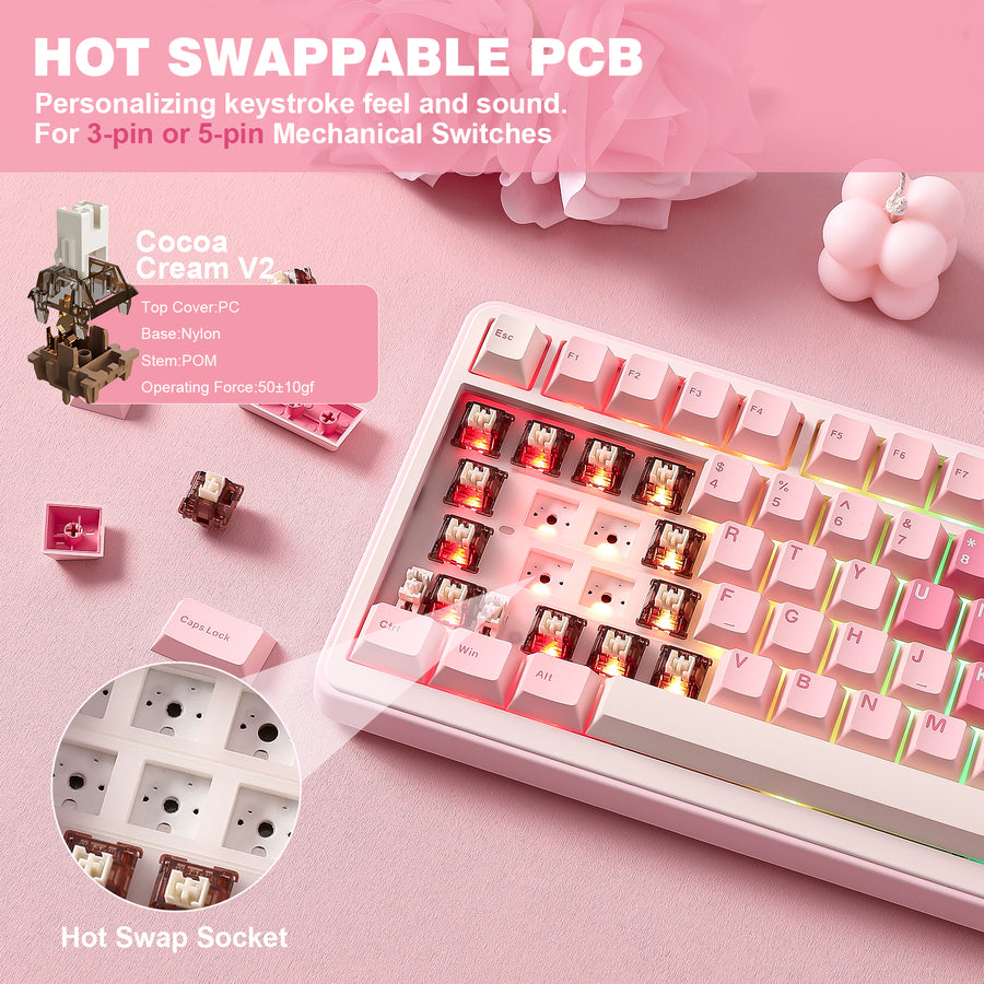 YUNZII B75 Pro Pink Wireless Mechanical Keyboard – YUNZII KEYBOARD