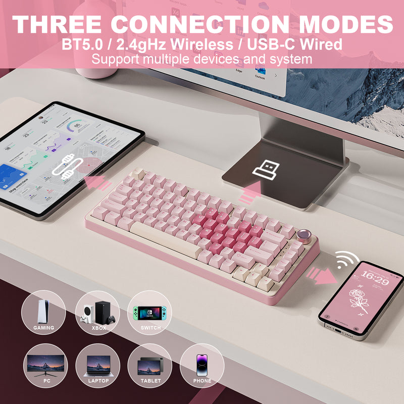 YUNZII B75 Pro Pink Wireless Mechanical Keyboard – YUNZII KEYBOARD