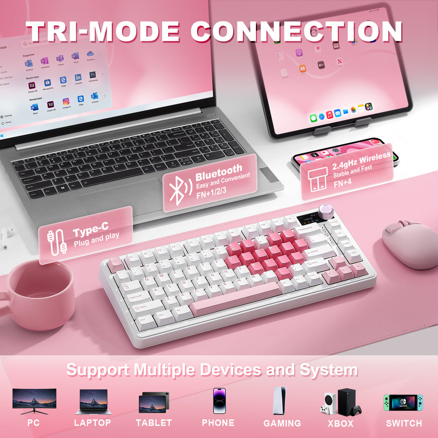 YUNZII B75 PRO MAX QMK/VIA Knob TFT Screen Wireless Mechanical Keyboar ...