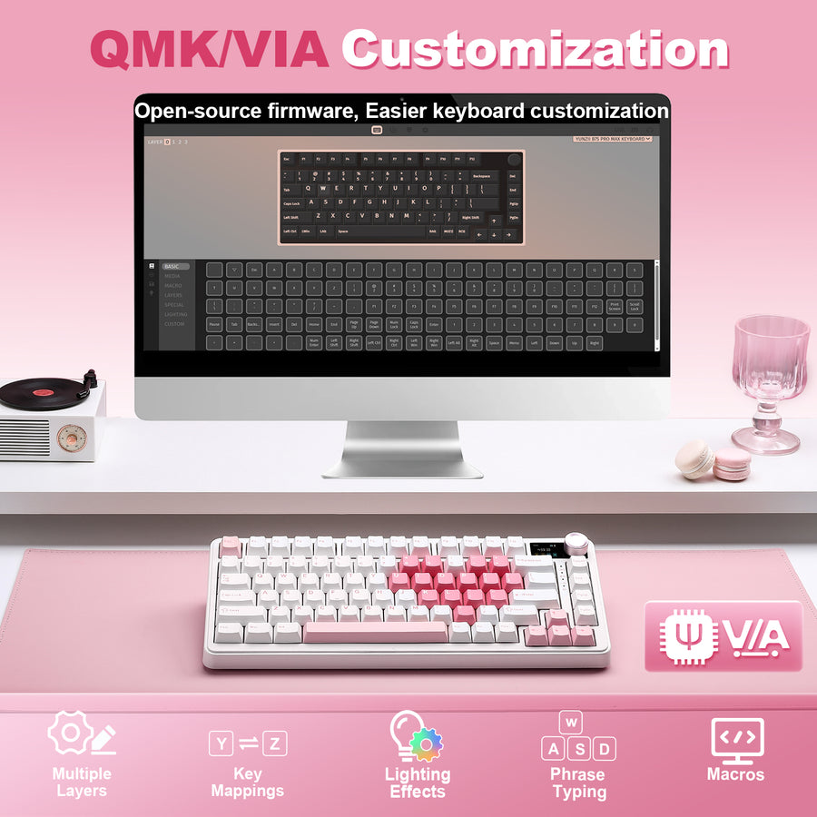 YUNZII B75 PRO MAX QMK/VIA Knob TFT Screen Wireless Mechanical Keyboar ...