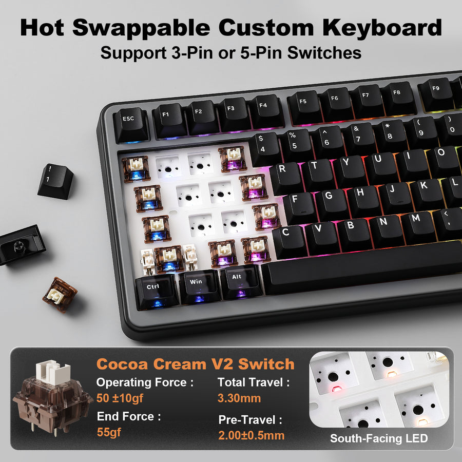 YUNZII B75 PRO MAX QMK/VIA Knob TFT Screen Wireless Mechanical Keyboar ...