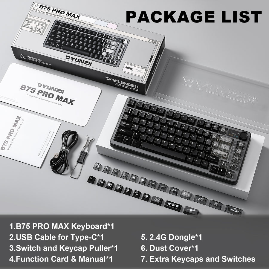 YUNZII B75 PRO MAX QMK/VIA Knob TFT Screen Wireless Mechanical Keyboar ...