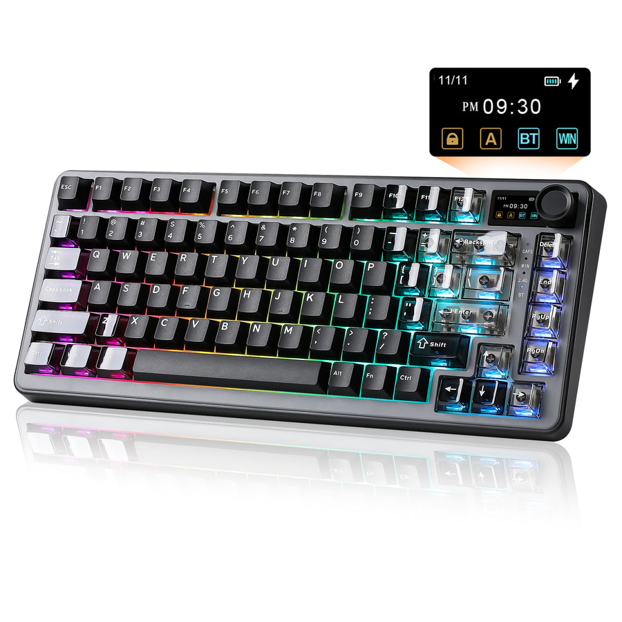 YUNZII B75 PRO MAX QMK/VIA Knob TFT Screen Wireless Mechanical Keyboar ...