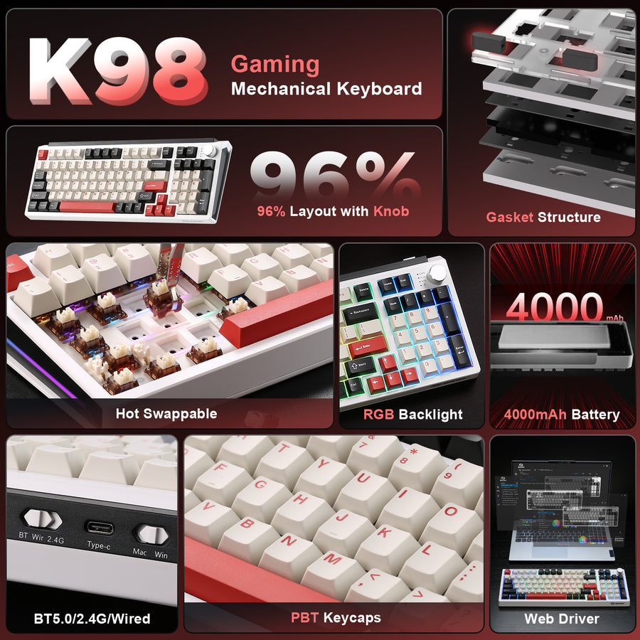 MIKIBY K98 Full-Size Wireless Mechanical Keyboard – YUNZII KEYBOARD