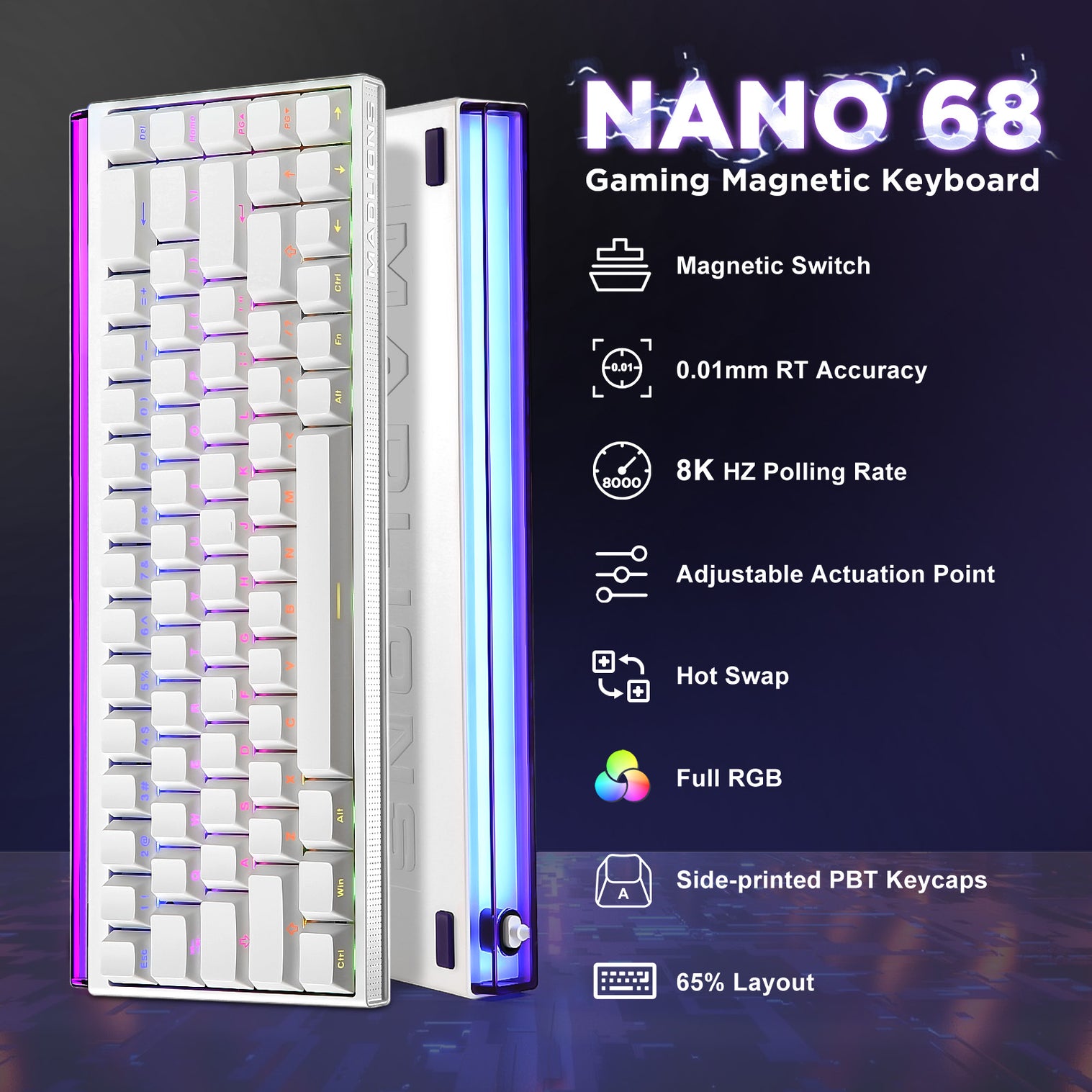 YUNZII x MADLIONS NANO68 Rapid Trigger Wired 8K Magnetic Gaming Keyboa ...